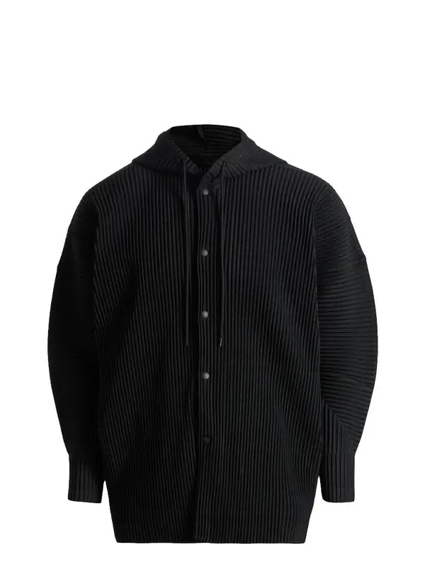 Issey Miyake Monthly Colors: February Pleated Snap-front Hoodie - Black