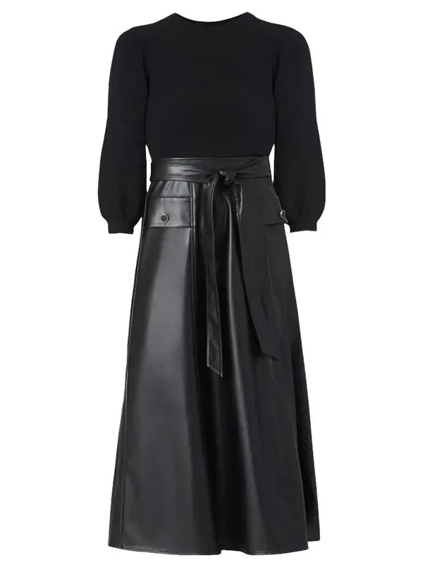 Shoshanna Aspen Mix Media Midi Dress - Jet