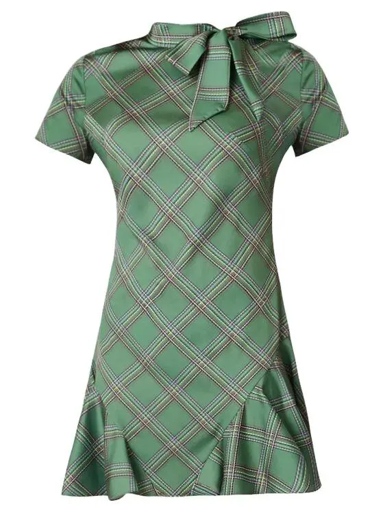 Shoshanna Bosher Dash Plaid Mini Dress - Olive