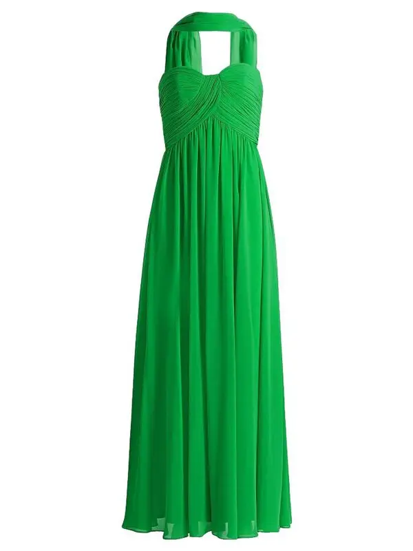 Badgley Mischka Gathered Strapless Scarf-neck Gown - Emerald