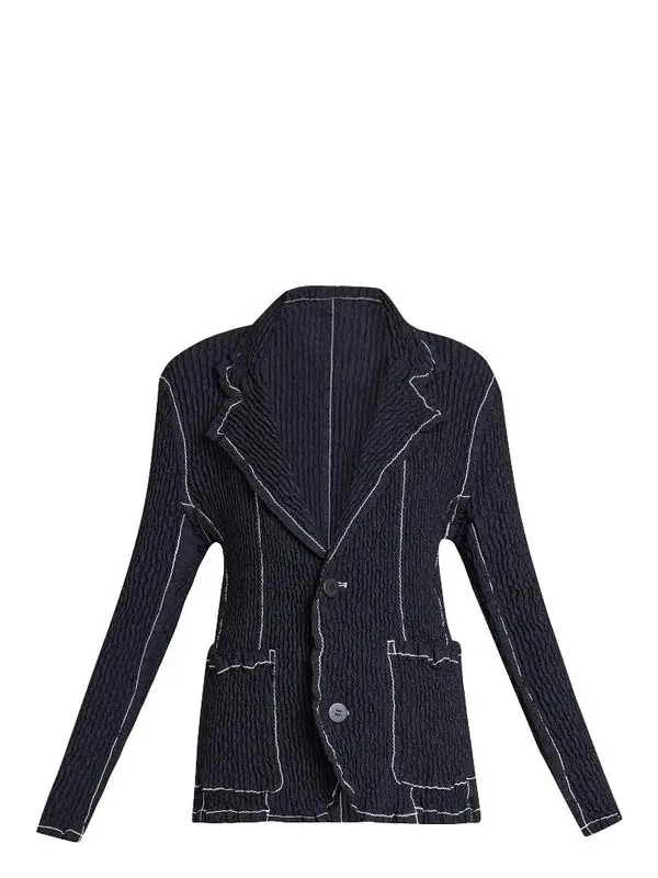 Issey Miyake Wavelet Ensemble Textured Notch Lapel Jacket - Black