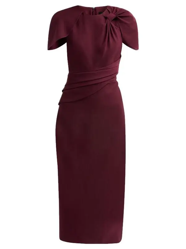 Badgley Mischka Knotted Cape-sleeve Cocktail Dress - Wine