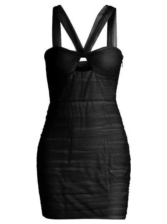 Bcbgmaxazria Tulle Halterneck Minidress - Black