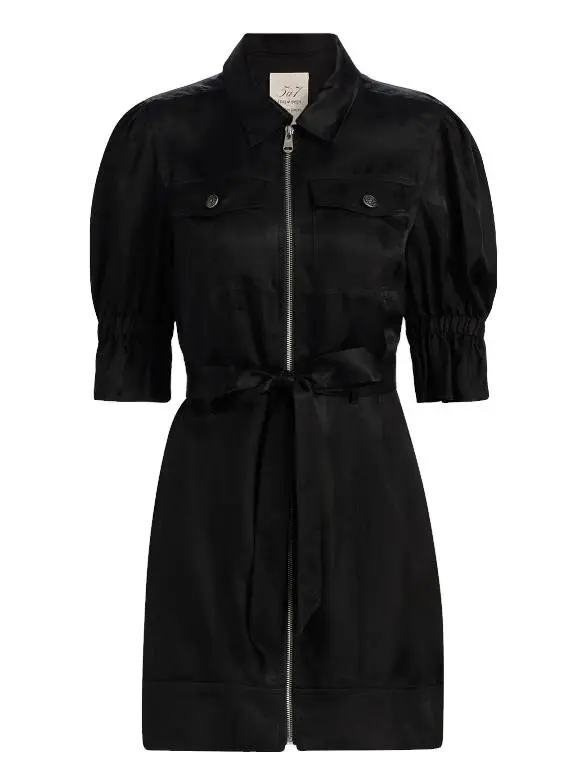 Cinq À Sept Holly Satin Puff-sleeve Minidress - Black