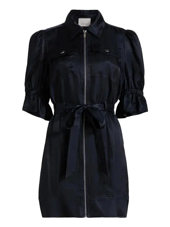 Cinq À Sept Holly Satin Puff-sleeve Minidress - Navy