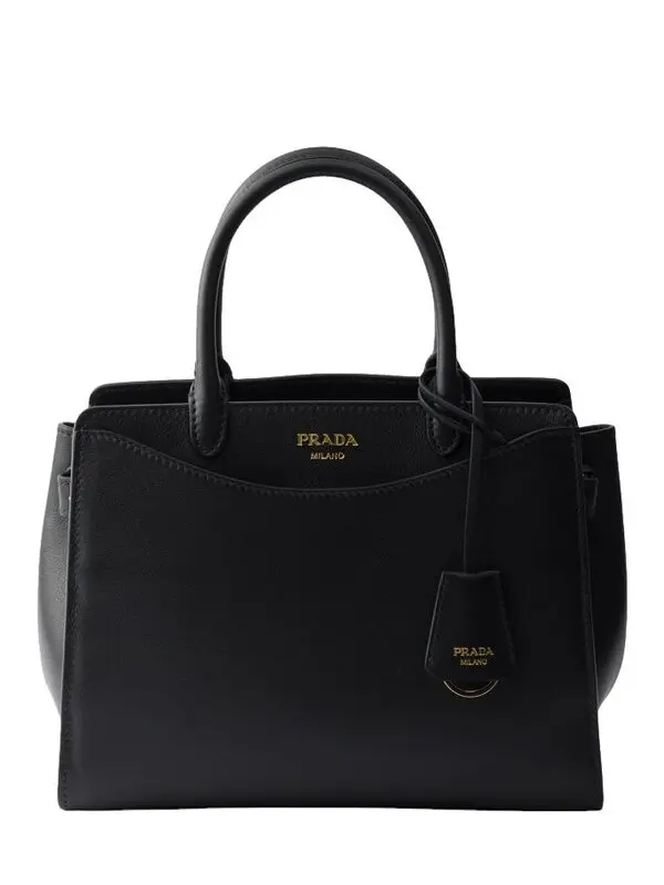 Prada Prelude Medium Leather Top Handle Bag - Black