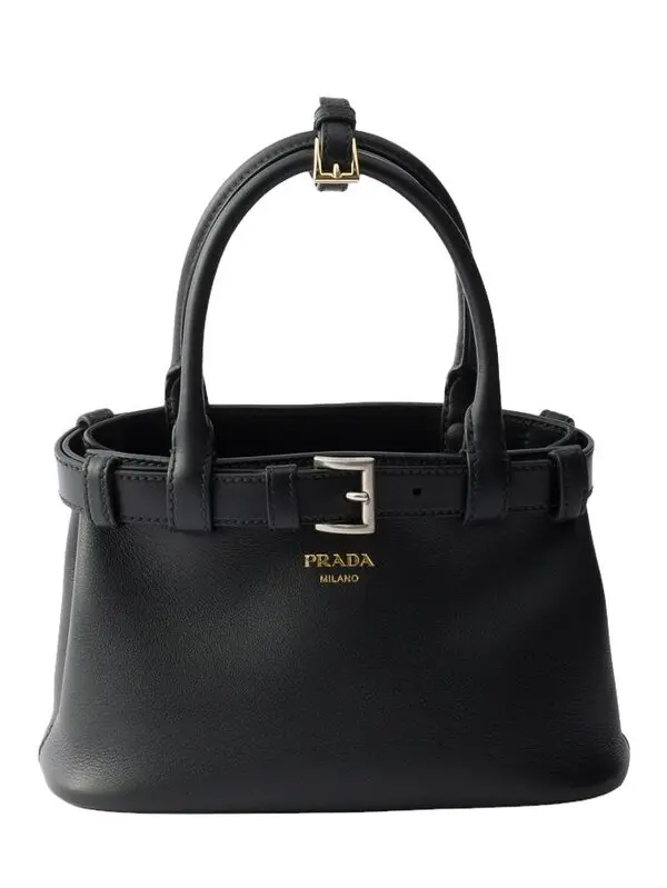 Prada Buckle Small Leather Top Handle Bag With Belt - Black