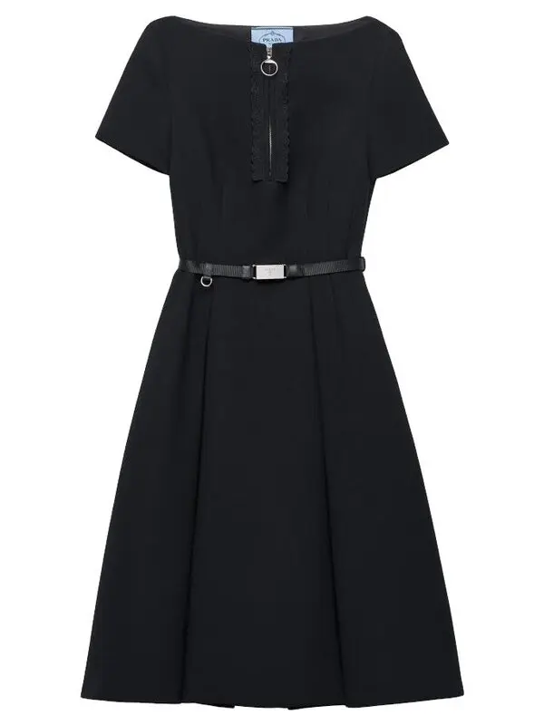 Prada Embroidered Natte Fabric Dress - Black