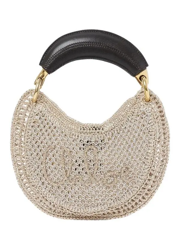 Chloé Mini Summer Banana Glitter Crochet Top Handle Bag - Silver
