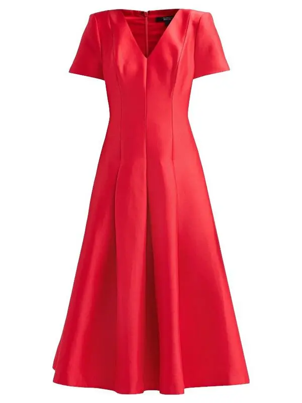 Badgley Mischka Stretch Mikado V-neck Midi Dress - Red