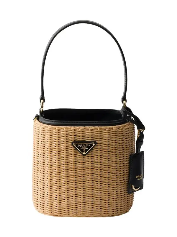 Prada Wicker And Leather Bucket Bag - Black
