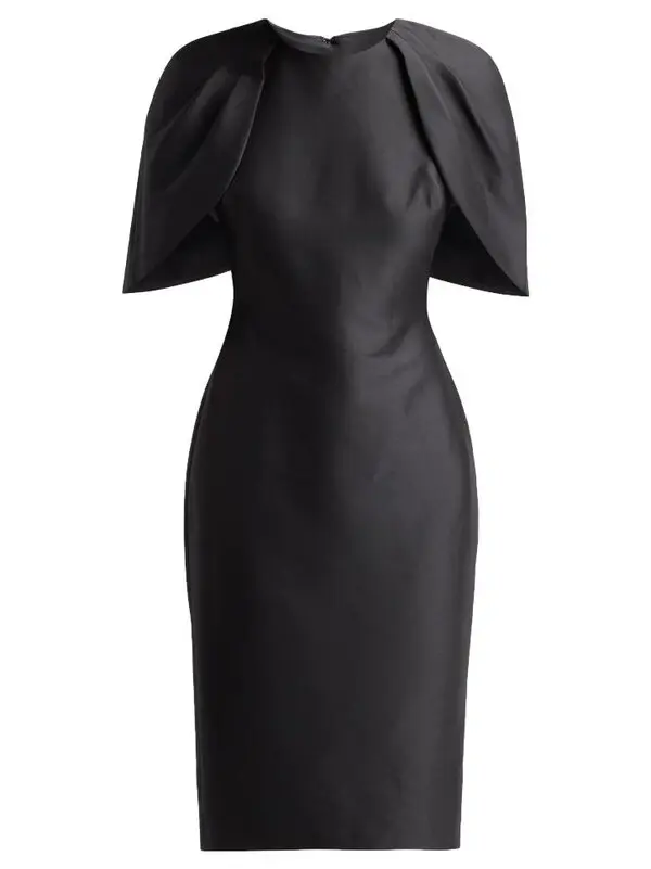 Badgley Mischka Mikado Cape-shoulder Sheath Dress - Black