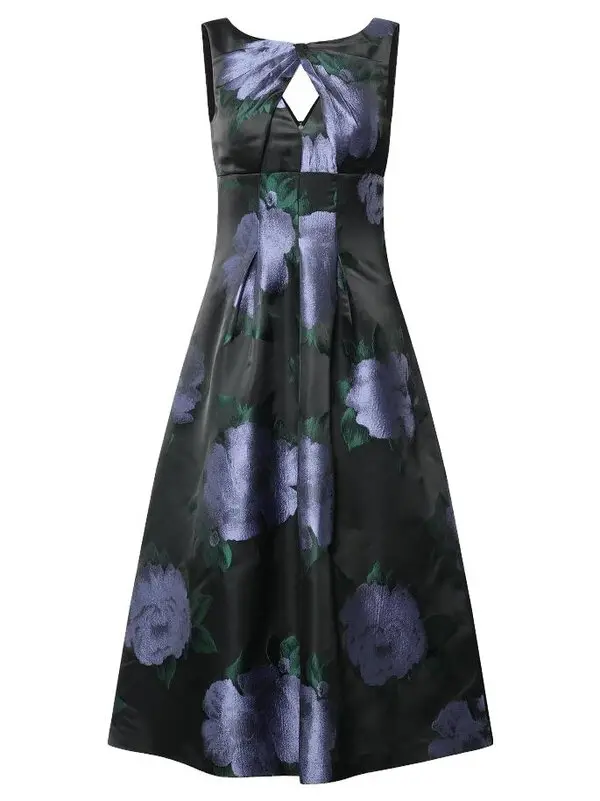 KAY UNGER Mia Floral Jacquard Tea-length Cocktail Dress - Black