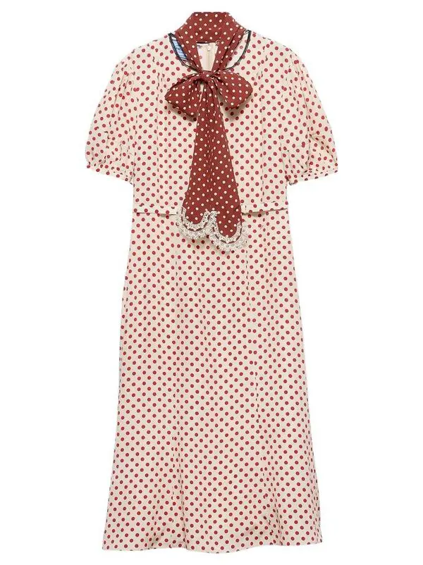 Prada Polka-dot Marocain Dress - Red Multi