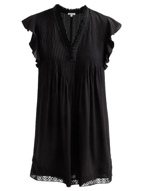 Poupette St Barth Sasha Ruffled Pleated Minidress - Black Plain
