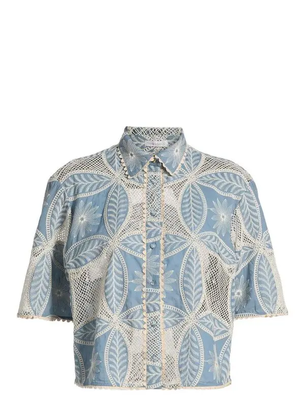 Poupette St Barth Java Embellished Button-front Shirt - Blue Plain