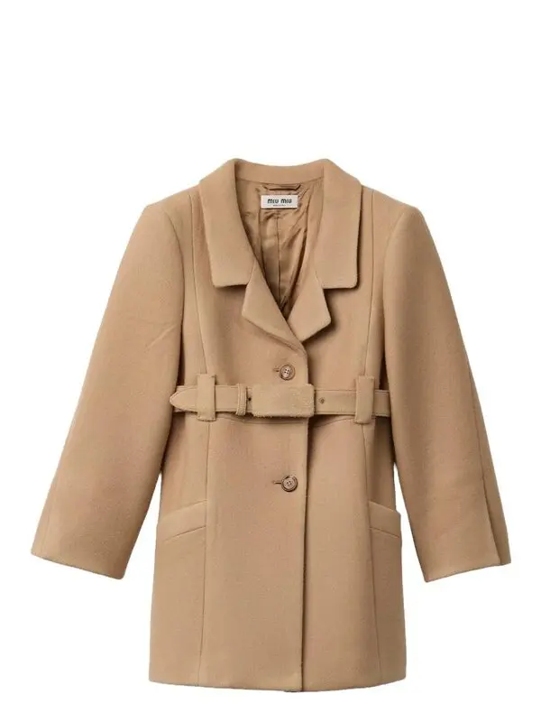 Miu Miu Single-breasted Double Wool Coat - Brown