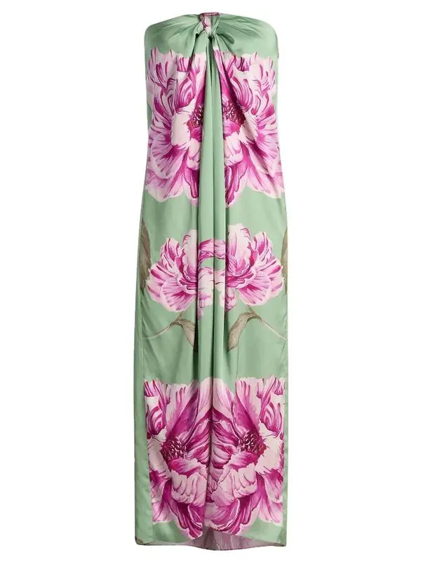 Misa Clea Floral-print Strapless Midi-dress - Large Flora