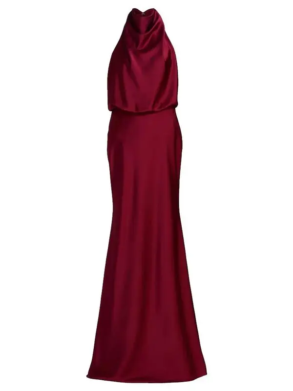 Halston Ada Satin Halter Gown - Ruby