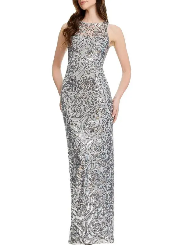 Dress The Population Laney Sequined Maxi Dress - Silver Multi
