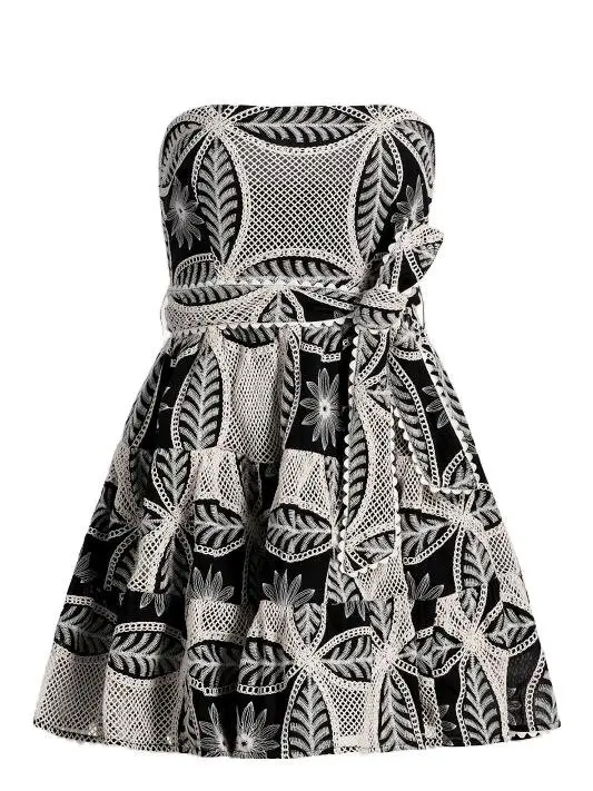 Poupette St Barth Christine Embellished Bandeau Cotton Minidress - Black Plain
