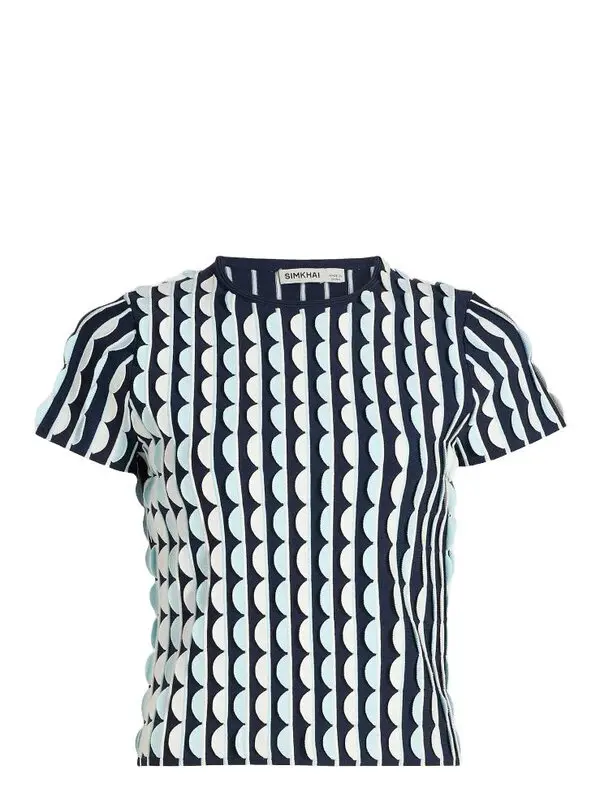 Simkhai Kendra Scalloped Short-sleeve Top - Sky Multi