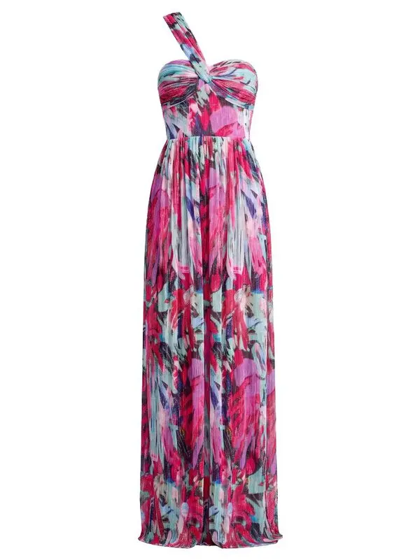 Dress The Population Idalia Floral One-shoulder Gown - Bright Fuchsia Multi