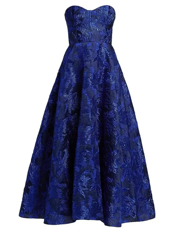 AS IT MAY Livia Floral Jacquard Midi-dress - Lapis
