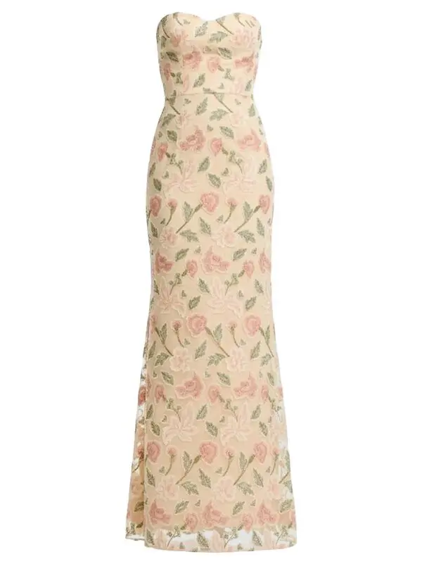Dress The Population Sheridan Floral Strapless Mermaid Gown - Blush Multi