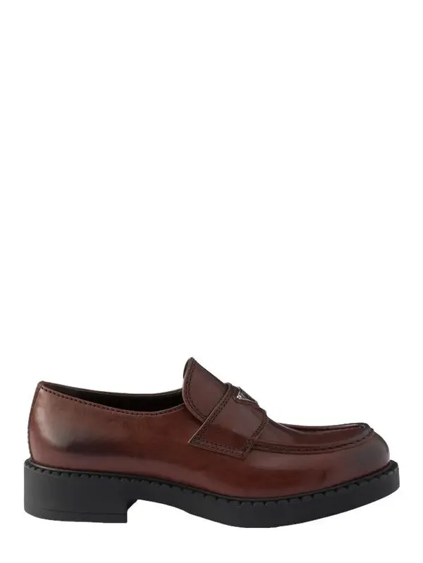 Prada Chocolate Aged Leather Loafers - Medium Brown