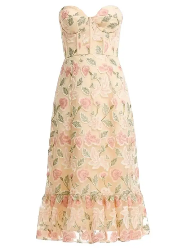Dress The Population Carina Floral Strapless Midi Dress - Blush Multi