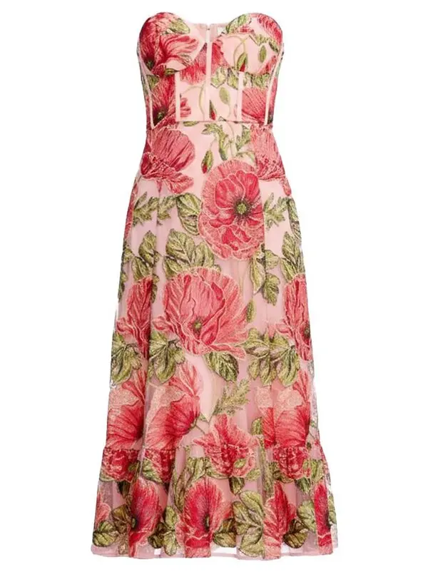 Dress The Population Carina Floral Strapless Midi Dress - Peach Multi