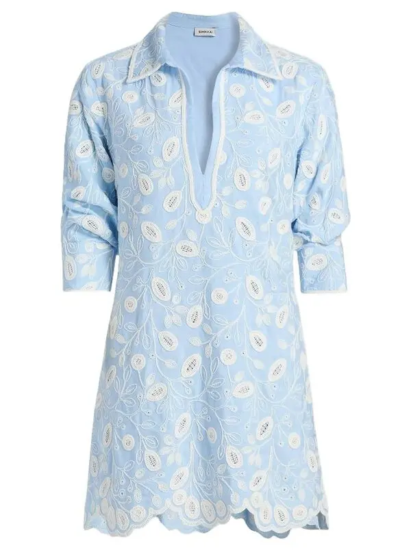 Simkhai Freya Embroidered Linen-blend Mini Dress - Tidepool Multi