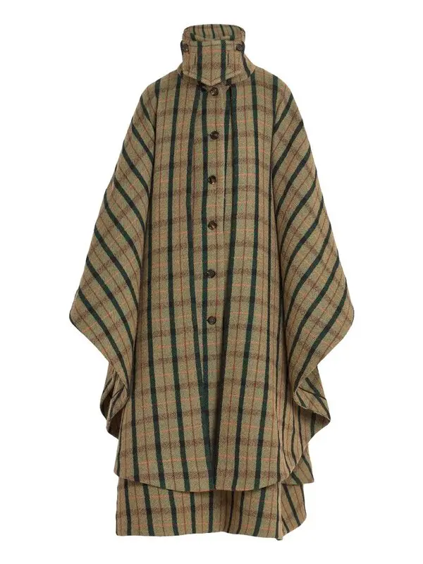 Chloé Plaid Virgin Wool & Cotton Turtleneck Cape - Multi