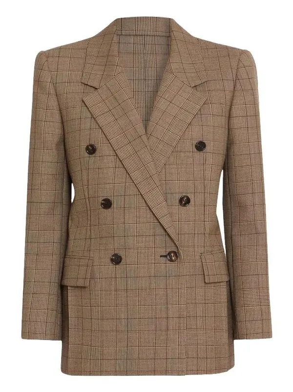 Chloé Plaid Wool Double-breasted Blazer - Brown Beige