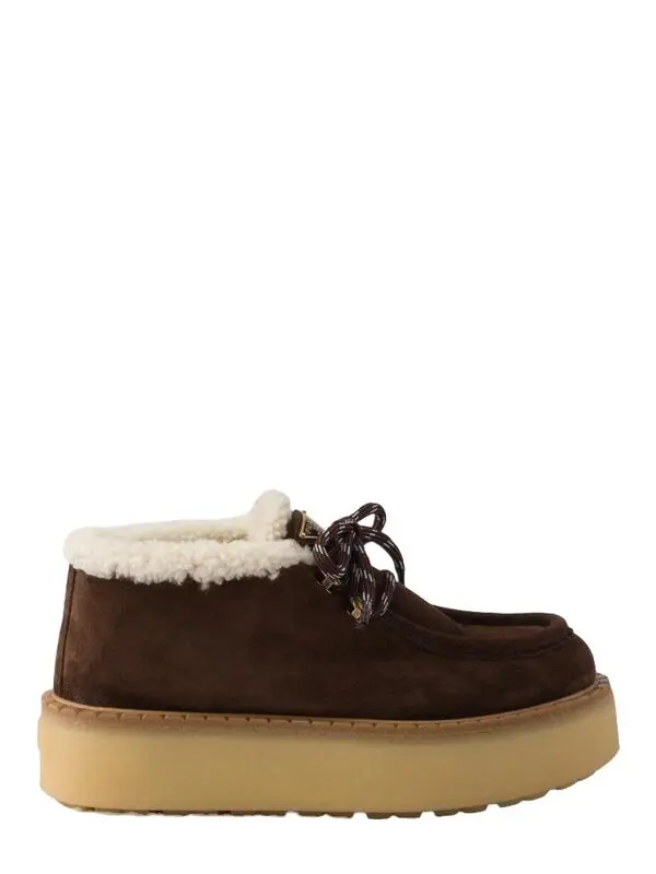 Prada Shearling Lined Suede Booties - Dark Brown