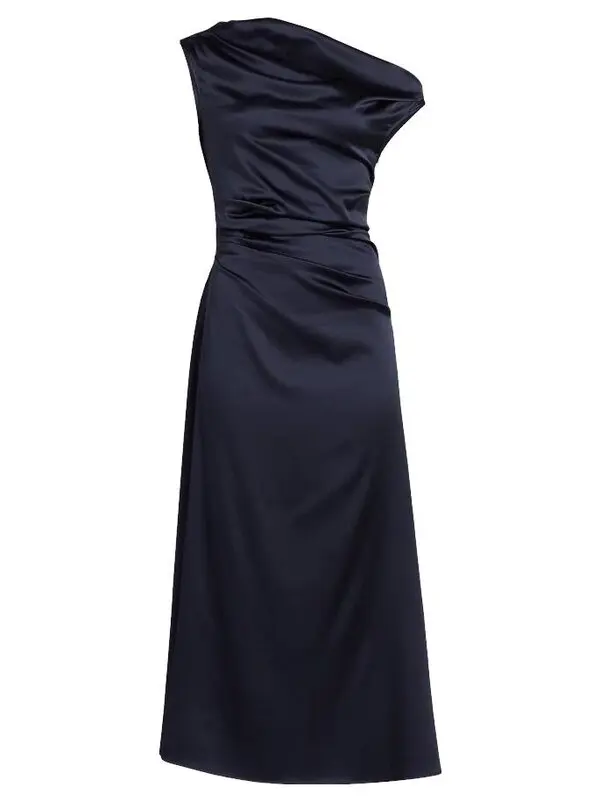 Staud Phare Silk Drape Midi-dress - Navy