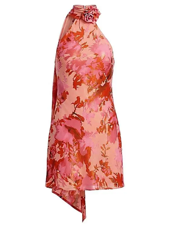 Dress The Population Lily Flower Halterneck Minidress - Peach Multi