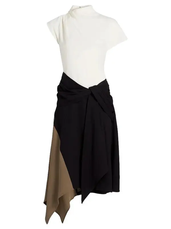 Staud Davina Asymmetric Midi-dress - Black Multi