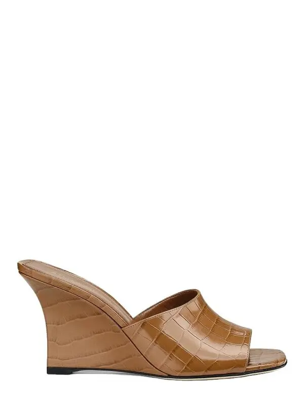 STUART WEITZMAN Vinnie 85mm Crocodile-embossed Leather Wedge Mules - Doe