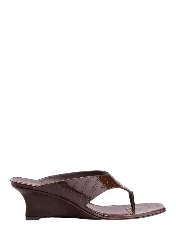 STUART WEITZMAN Vinnie 50mm Croc-embossed Leather Wedge Sandals - Walnut