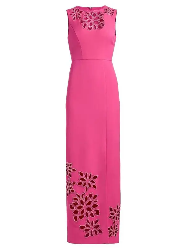 KAY UNGER Indiana Embellished Floral Laser-cut Column Gown - Raspberry Rose