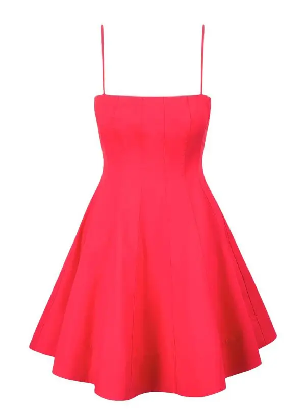 Staud Wylie Cotton Poplin Fit & Flare Minidress - Cherry