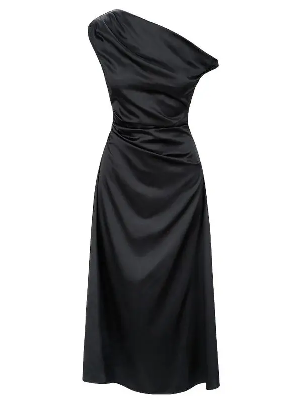 Staud Phare Silk One-shoulder Midi-dress - Black