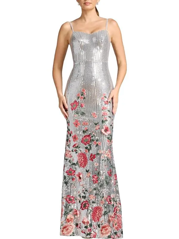 Dress The Population Giovanna Sequined Embroidered Mermaid Gown - Silver Multi