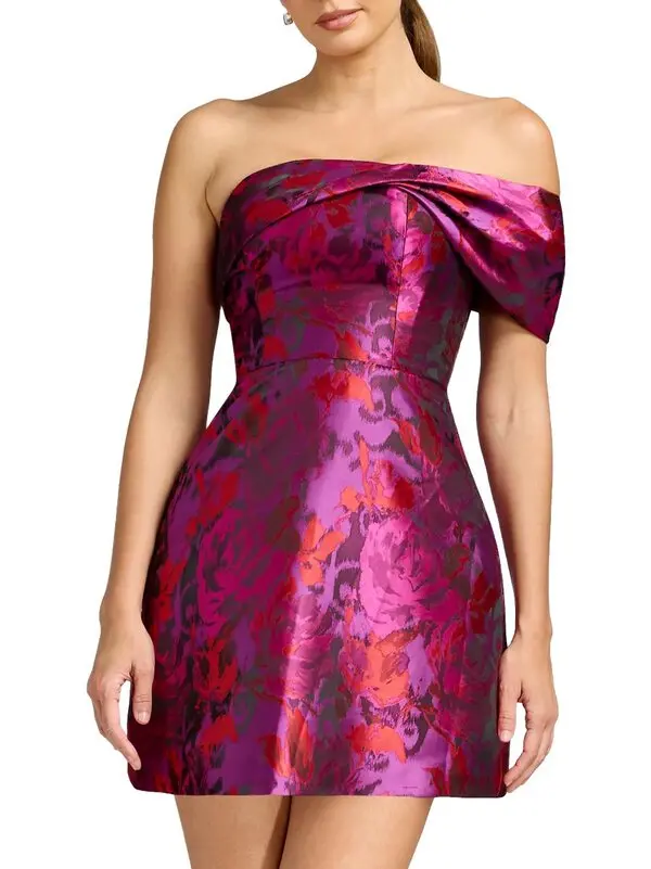 Dress The Population Olive Jacquard Mini Dress - Bright Fuchsia Multi