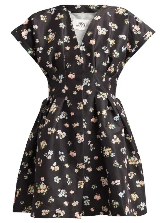 KIKA VARGAS Billie Floral Taffeta Fit & Flare Minidress - Midnight