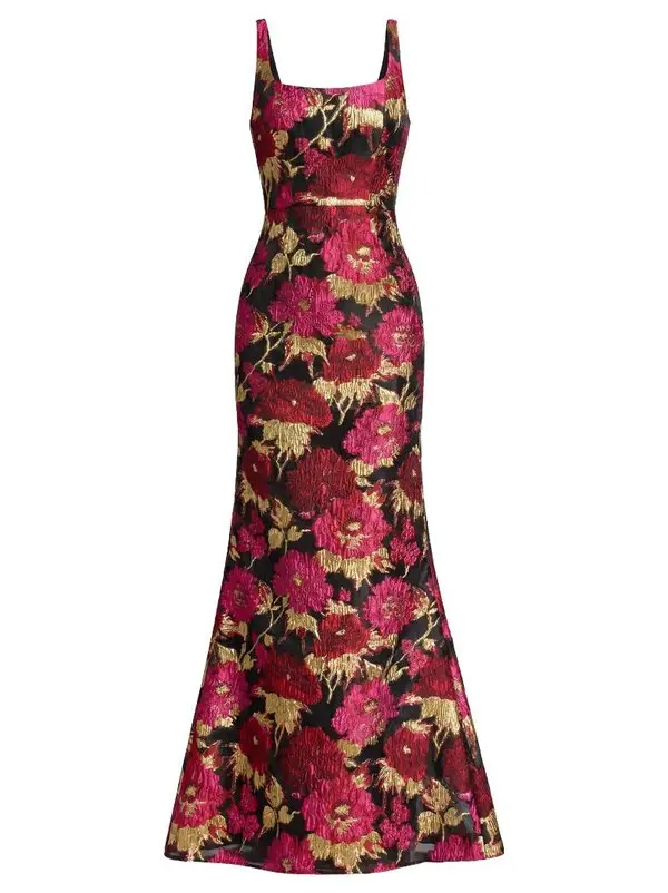 Dress The Population Lorena Brocade Mermaid Gown - Fuchsia Multi
