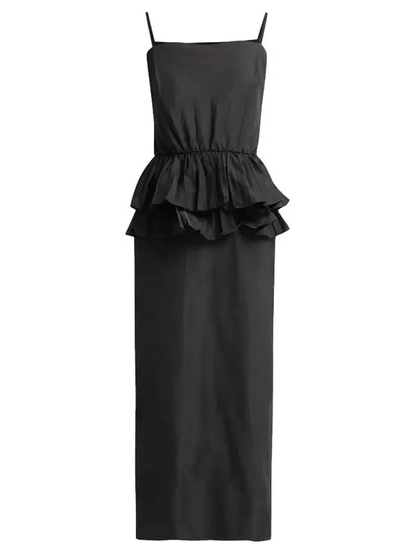 KIKA VARGAS Alanna Flounce Midi Dress - Black