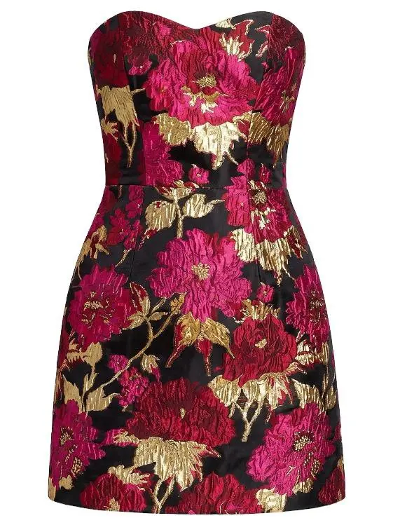Dress The Population Juna Brocade Strapless Mini Dress - Fuchsia Multi